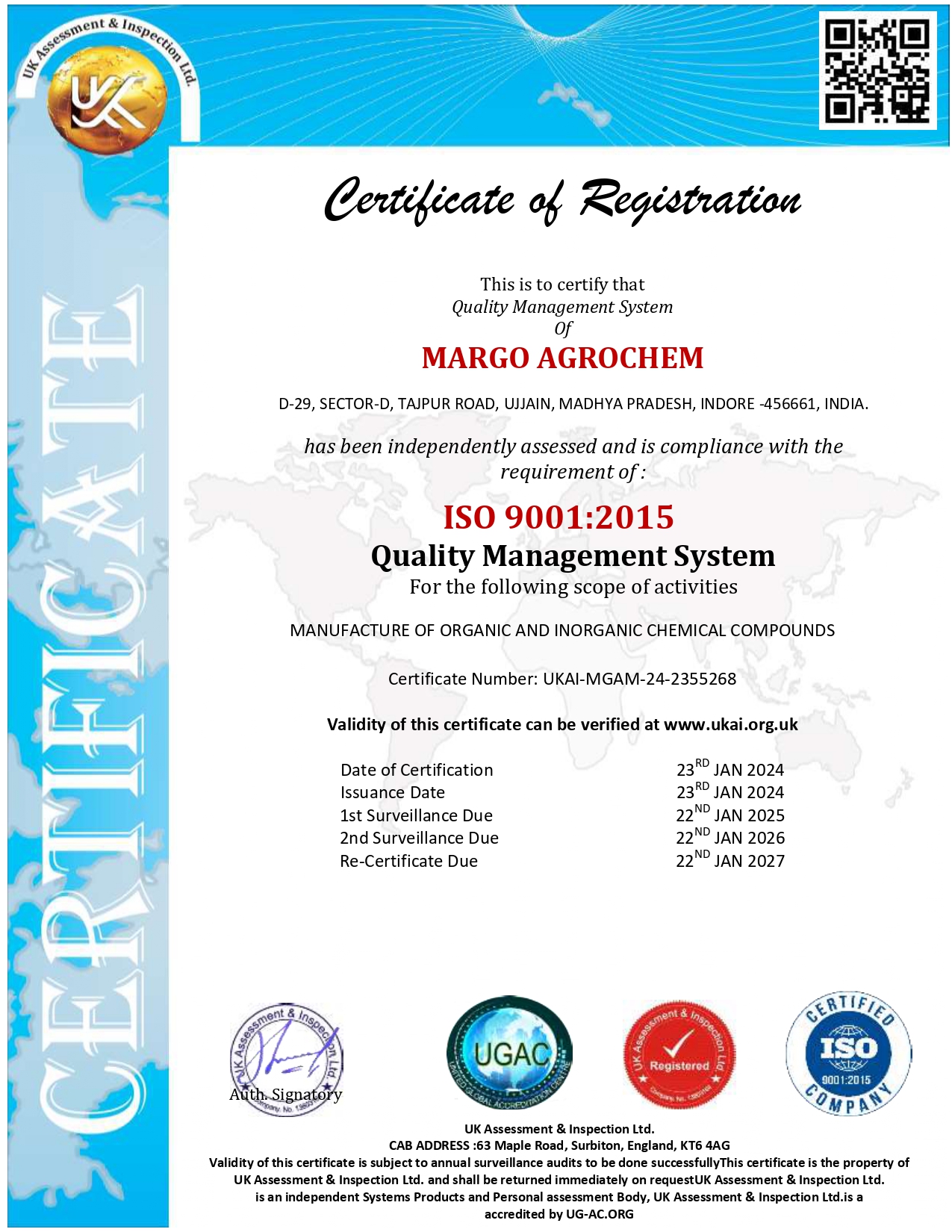 Certificate – Margo Agrochem